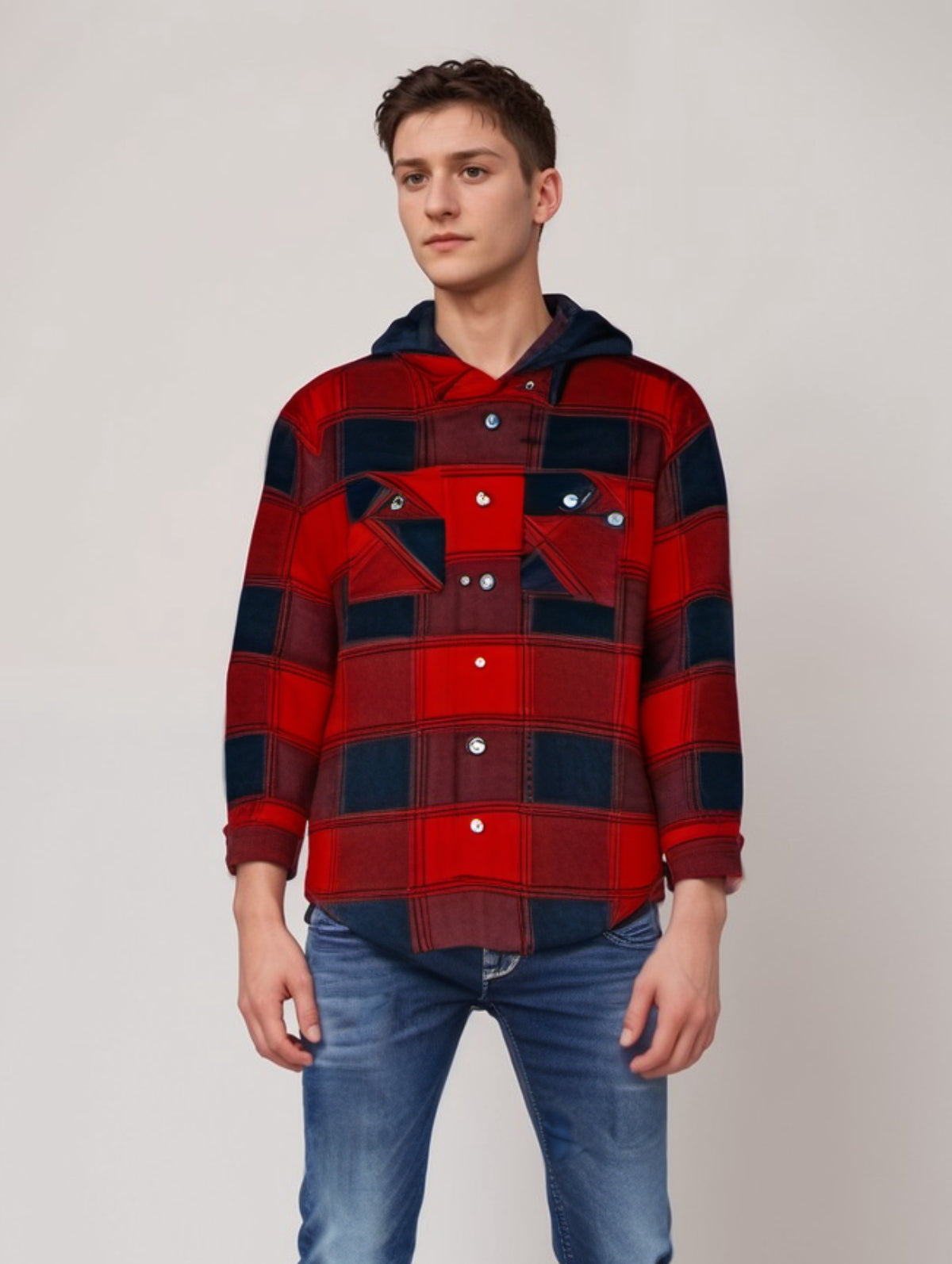 RIVERBLUE Men's Check shirt with Huddie – Mask